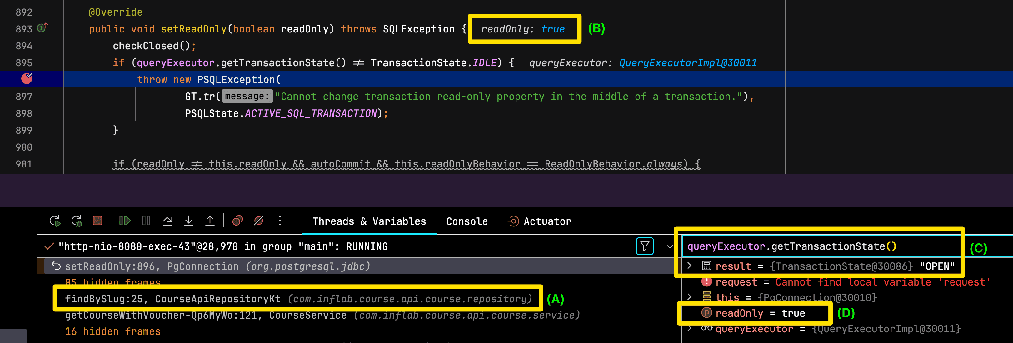 JDBC setReadOnly 호출 이슈 해결기