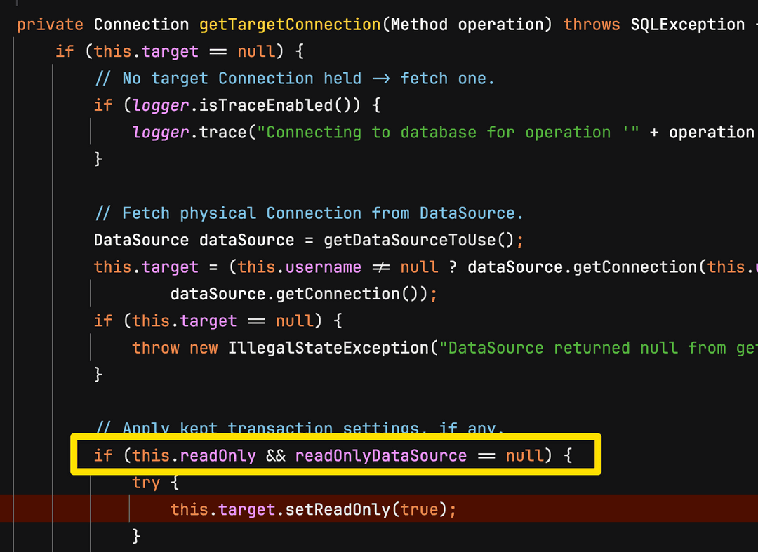 JDBC setReadOnly 호출 이슈 해결기